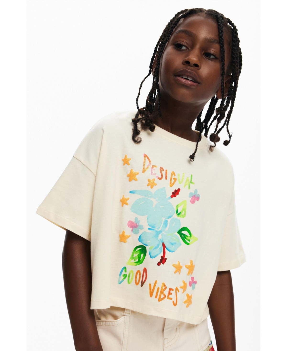 Click here for Desigual Girls Girlss Printed T-shirt - Light beig... prices