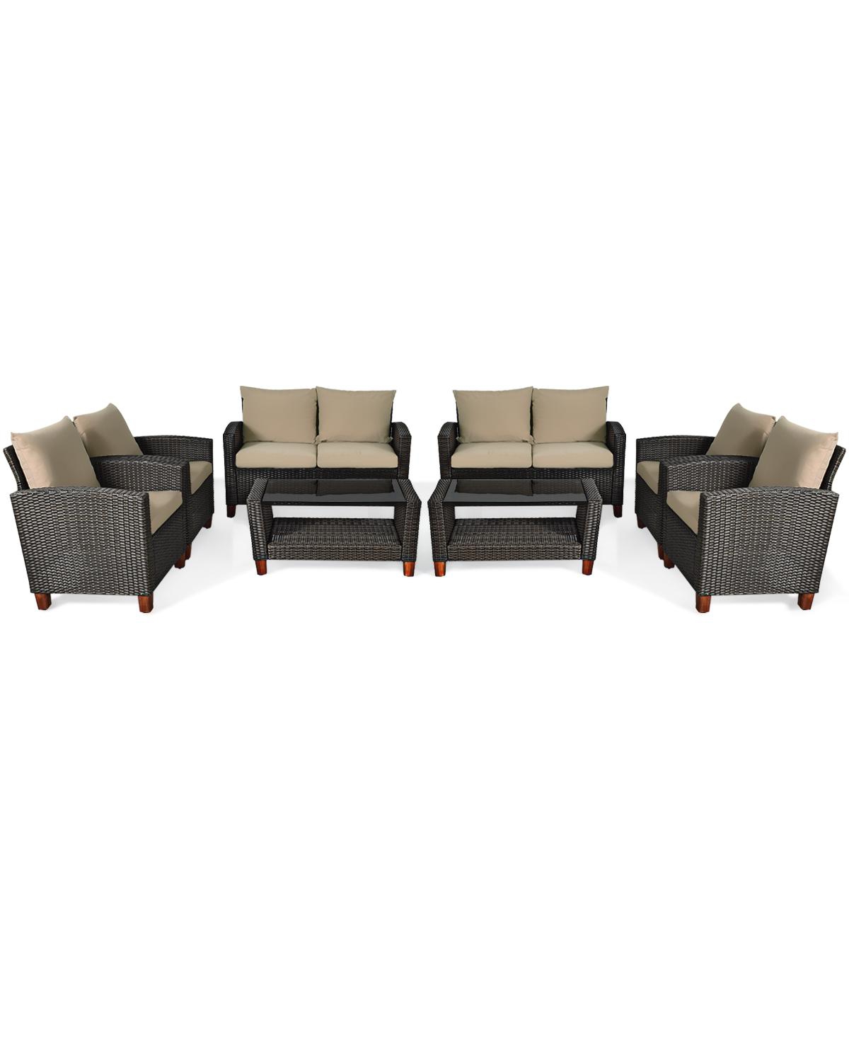 Click here for 8PCS Patio Rattan Furniture Set Solid Wood Leg Cus... prices