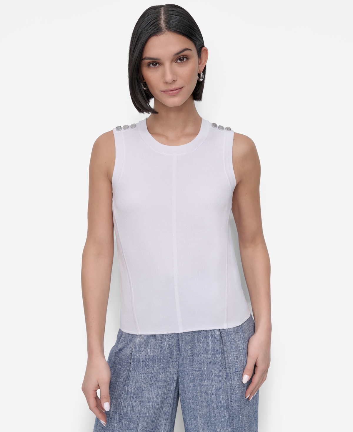Click here for Dkny Petite Crewneck Sleeveless Top - White prices