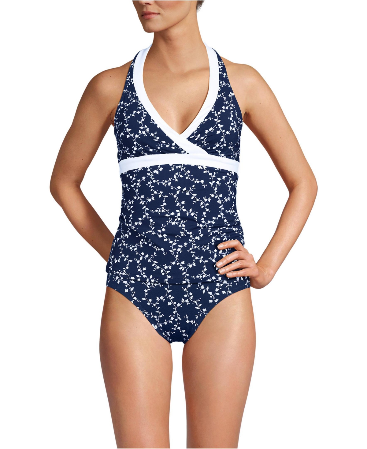 Click here for Lands End Womens V-Neck Halter Tankini Top - Navy/... prices