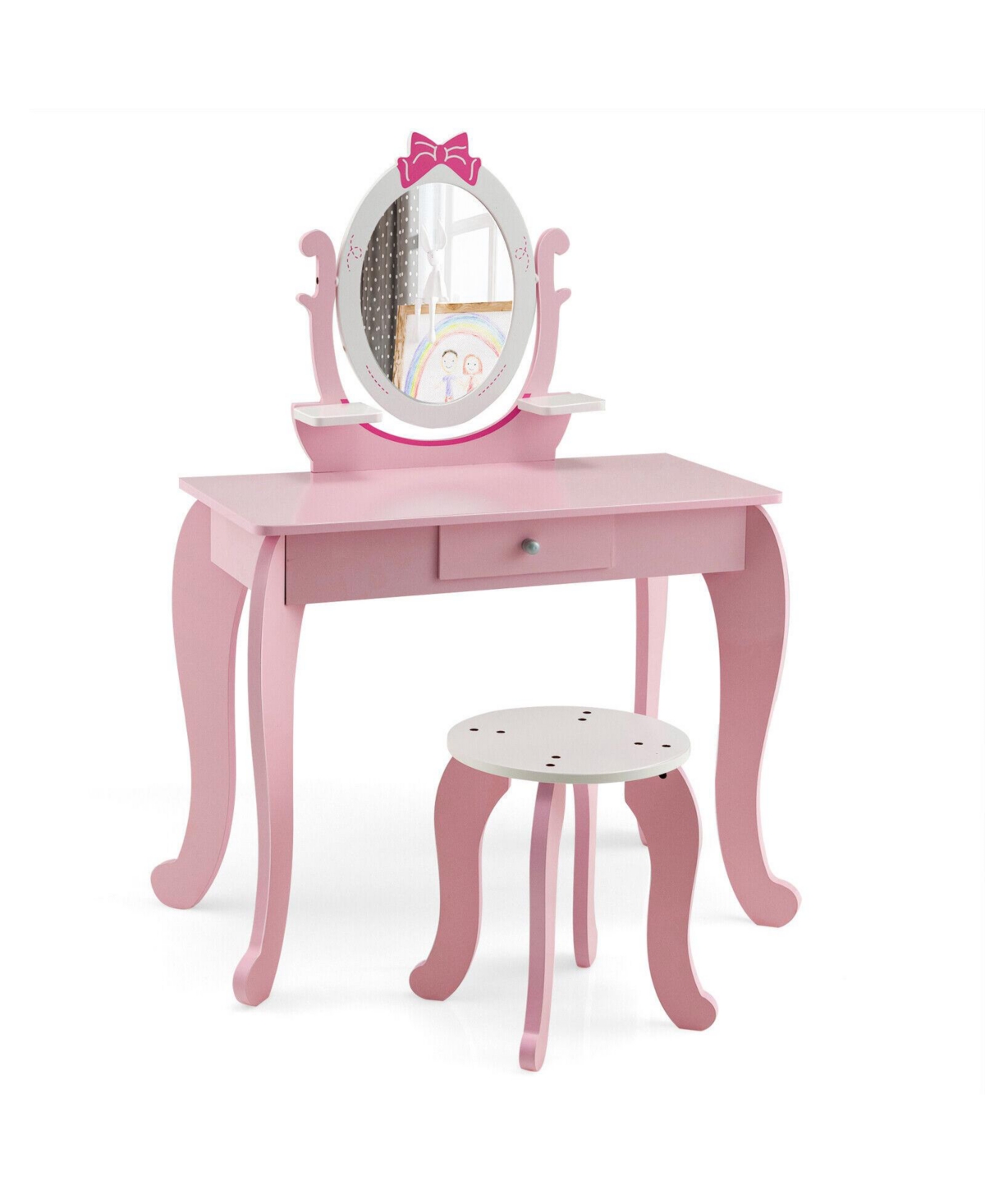 Click here for Kid Vanity Table Stool Set with Oval Rotatable Mir... prices