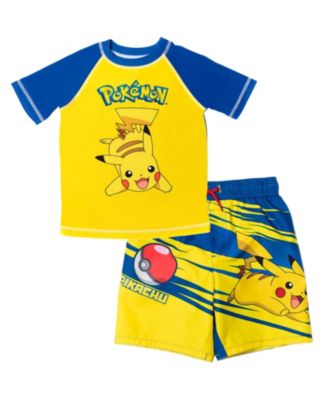 Pokemon Boys Pikachu UPF 50+ Rash Guard Swim Trunks Outfit Set to - Macy's