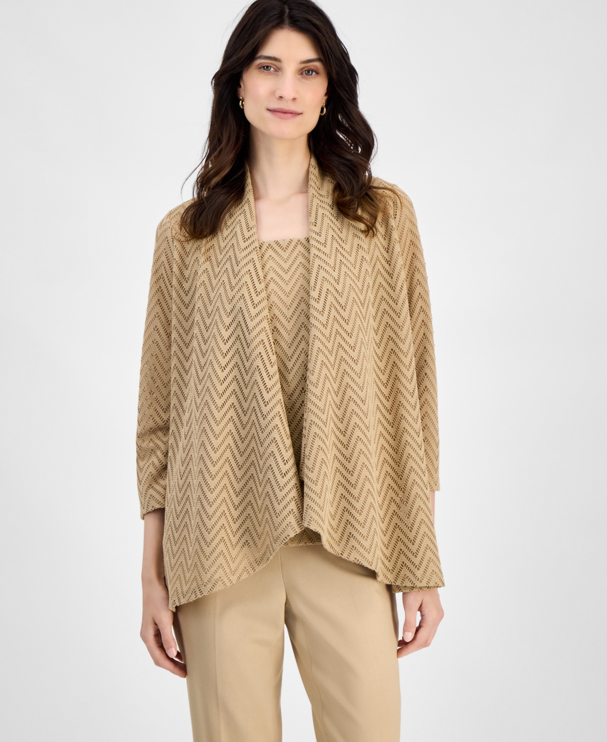 Click here for Kasper Womens Herringbone High-Low 3/4-Sleeve Card... prices