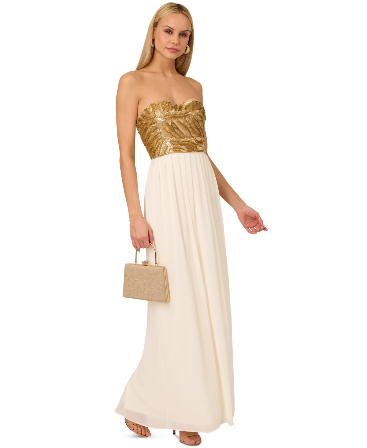 Click here for Adrianna Womens Beaded Strapless Dress - Ivory Gol... prices