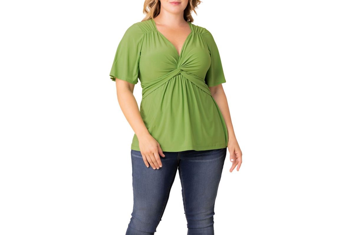 Click here for Kiyonna Plus Size Abby Twist Front Top - Green app... prices