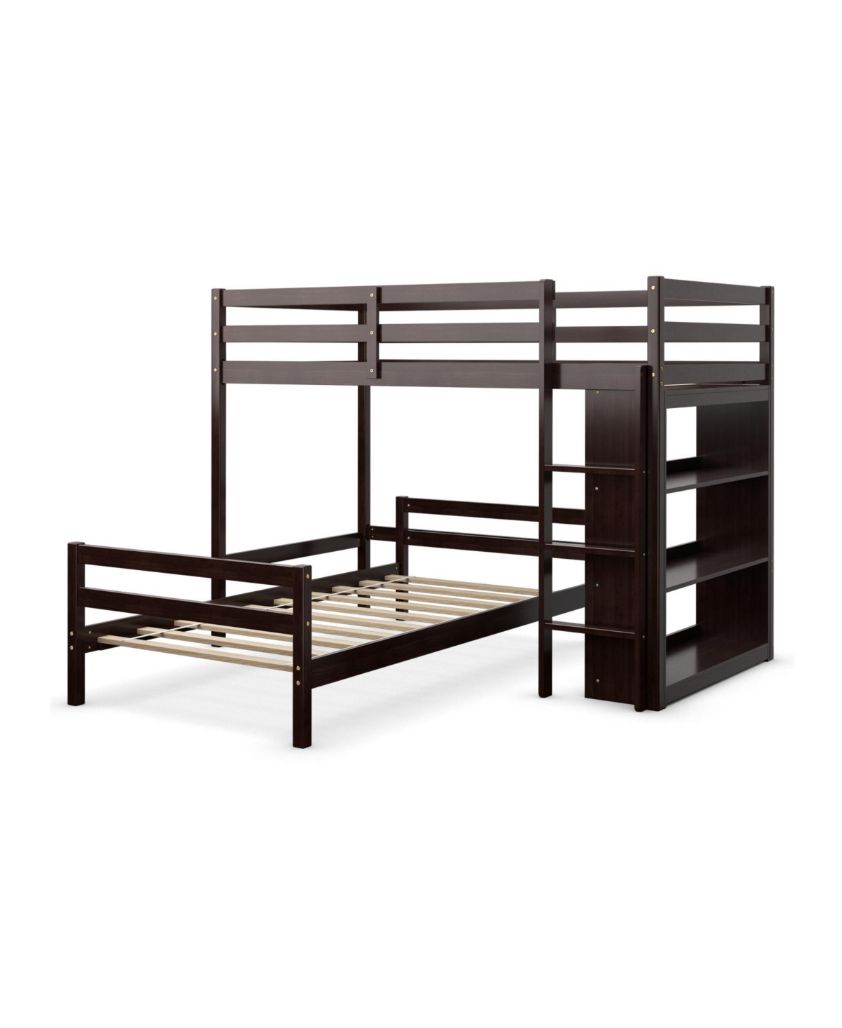 Click here for Twin Over Twin Loft Bunk Bed with Bookcase - Dark... prices