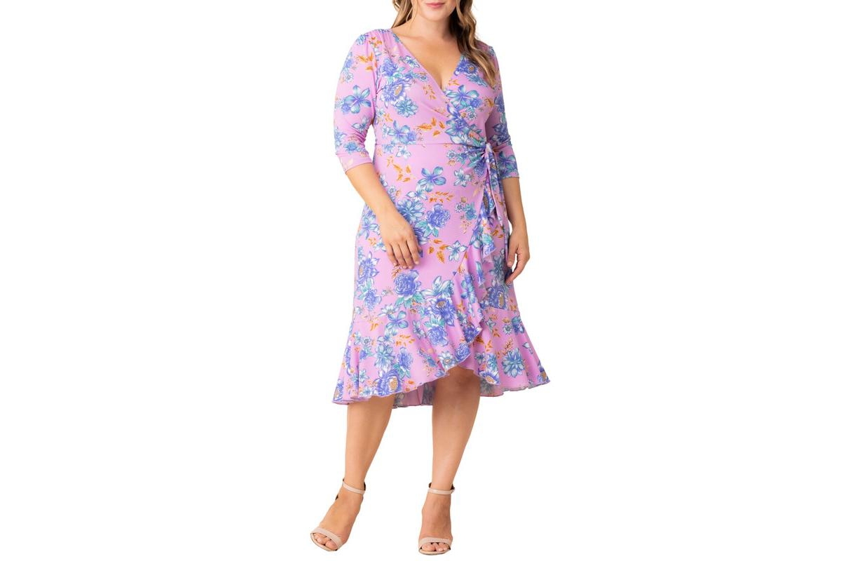 Click here for Kiyonna Plus Size Flirty Flounce Midi Wrap Dress w... prices