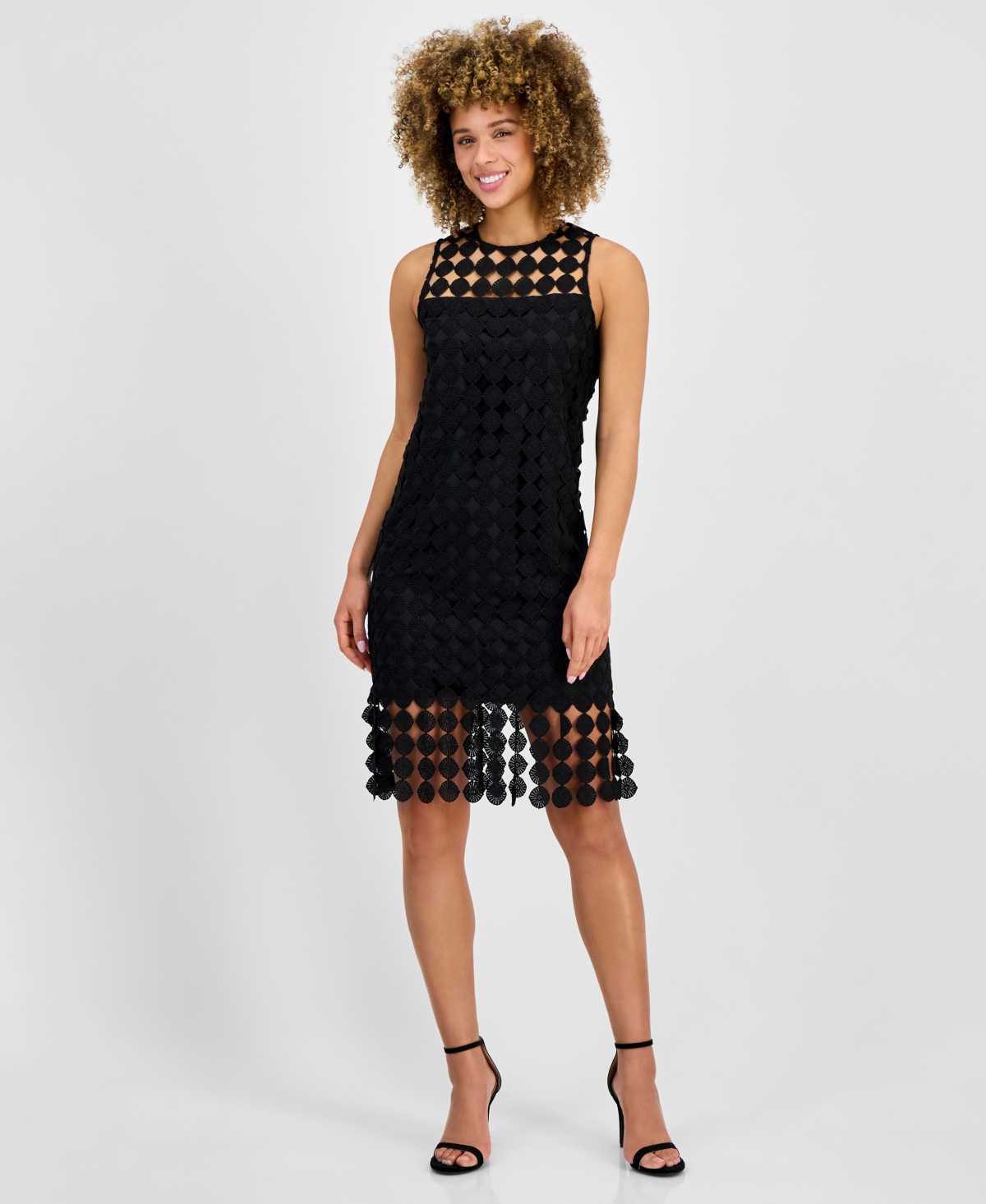 Click here for Anne Klein Womens Circle Fringe Sleeveless Sheath... prices