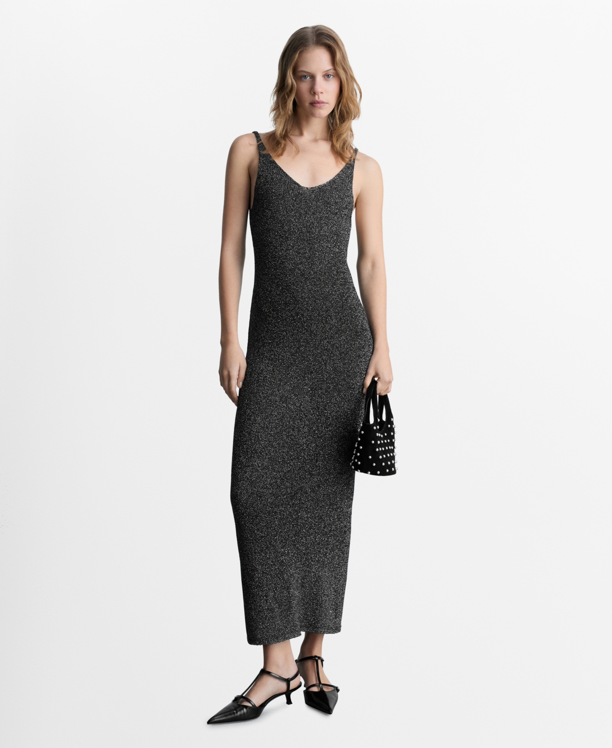 Click here for Mango Womens Lurex Knit Dress - Black prices