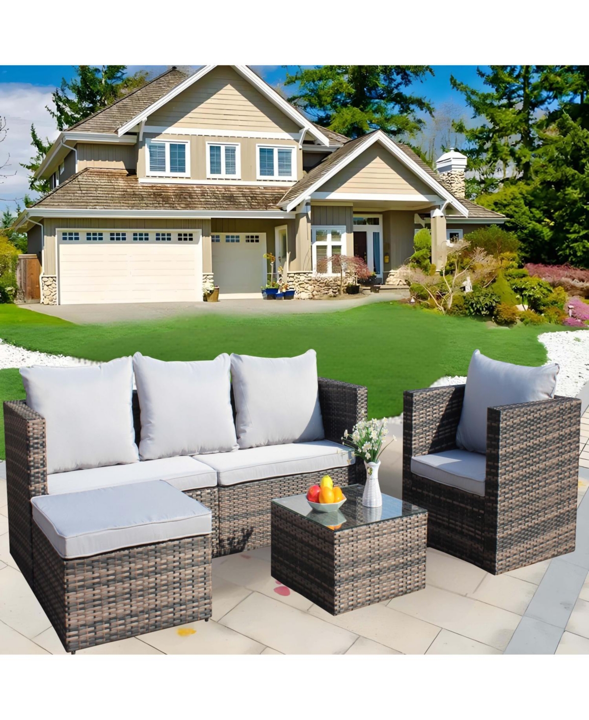 Click here for Streamdale 4-Pc Outdoor Rattan Sofa Set  Cushioned... prices