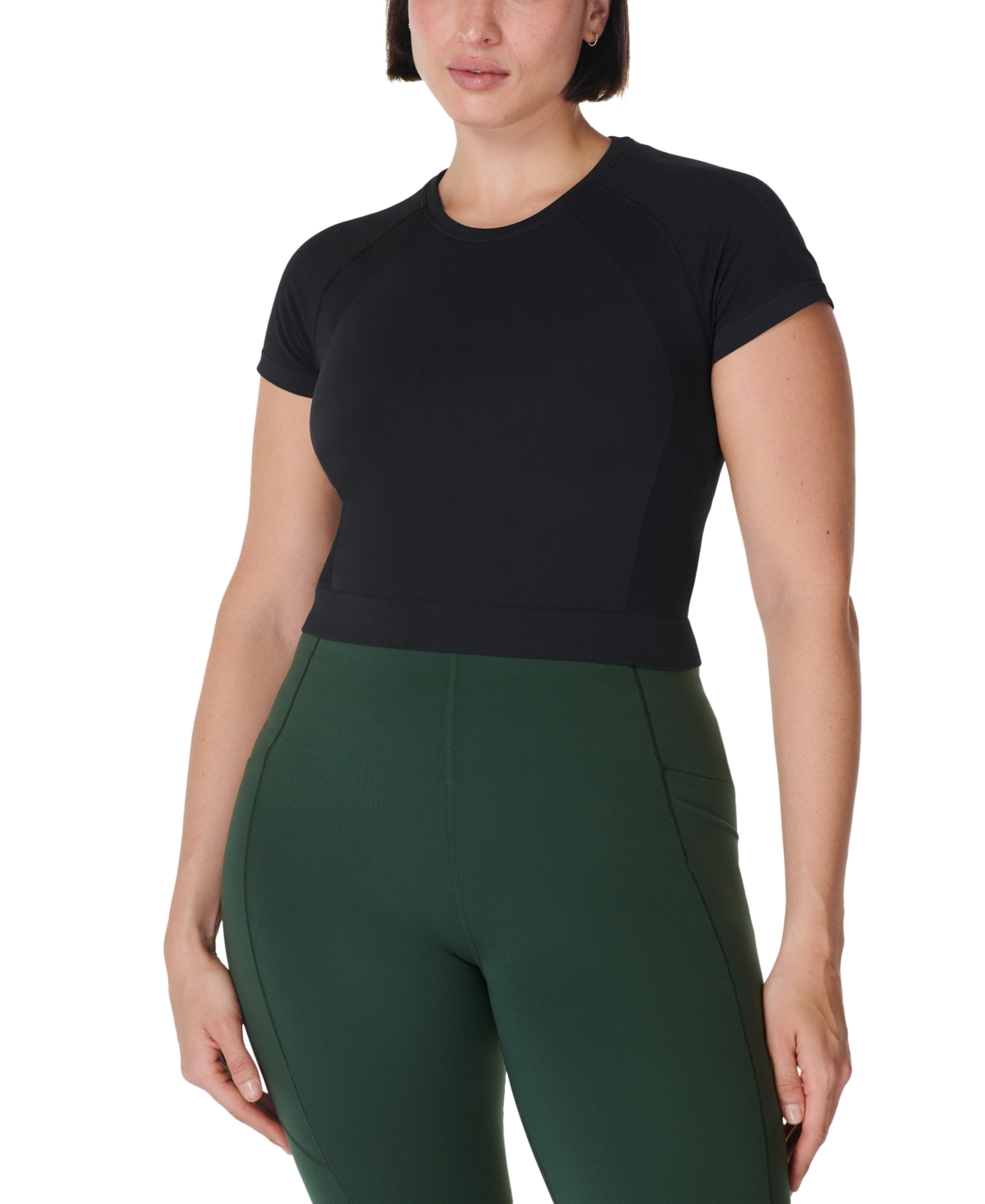 Click here for Sweaty Betty Womens Seamless Cropped T-Shirt - Bla... prices