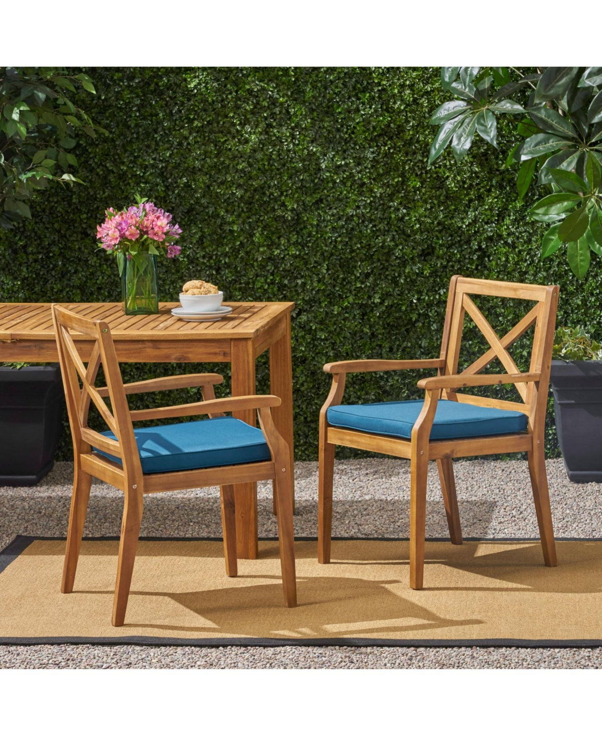 Click here for Streamdale Blue Cushion Patio Chairs - Wood Arm Di... prices