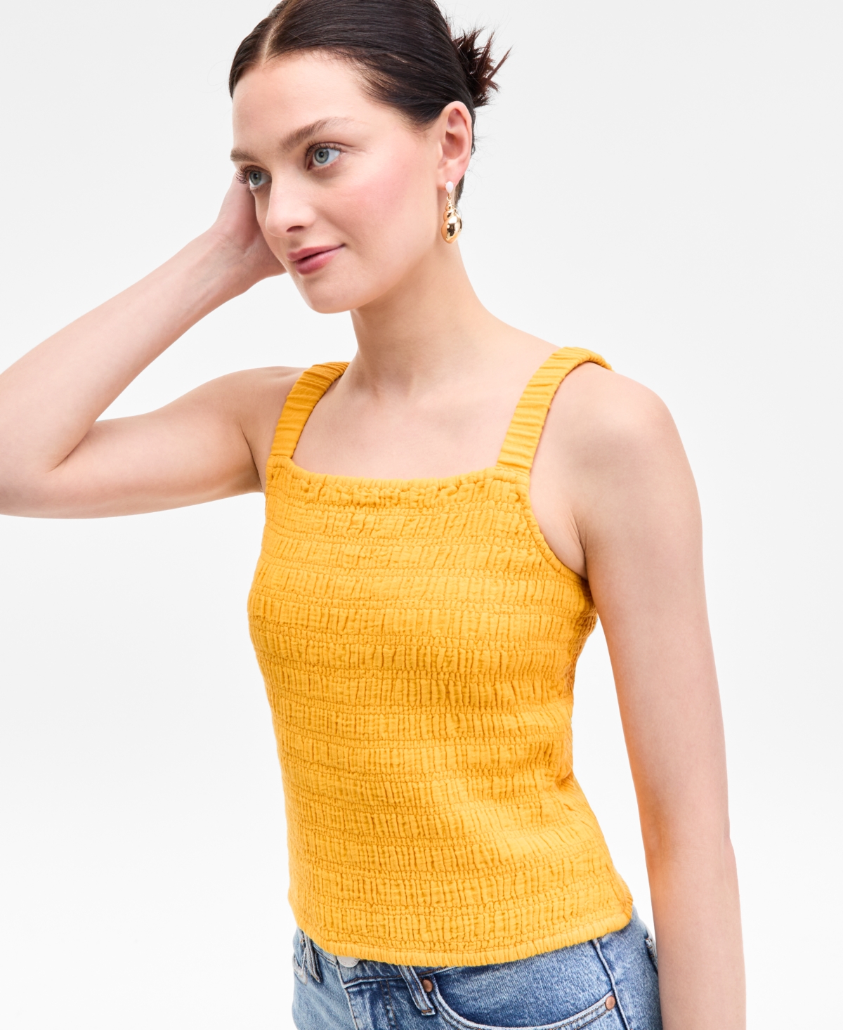 Click here for On 34th Womens Cotton Gauze Smocked Tank  Exclusiv... prices