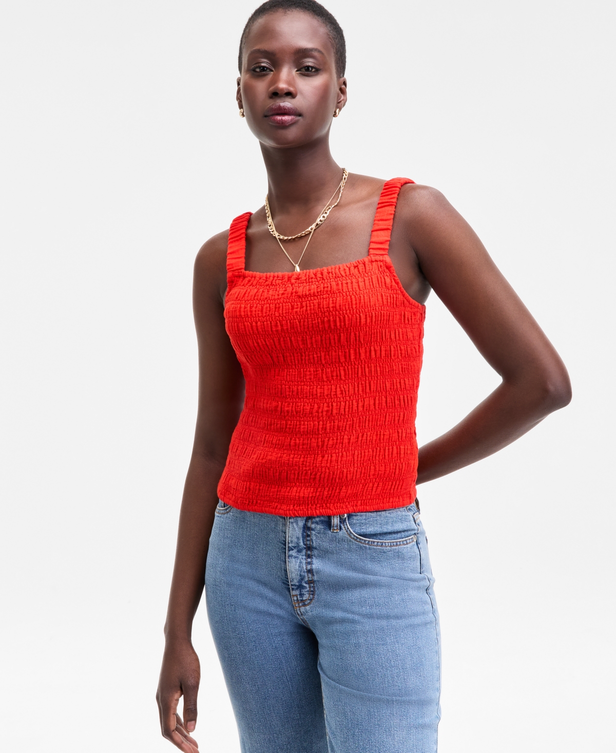 Click here for On 34th Womens Cotton Gauze Smocked Tank  Exclusiv... prices