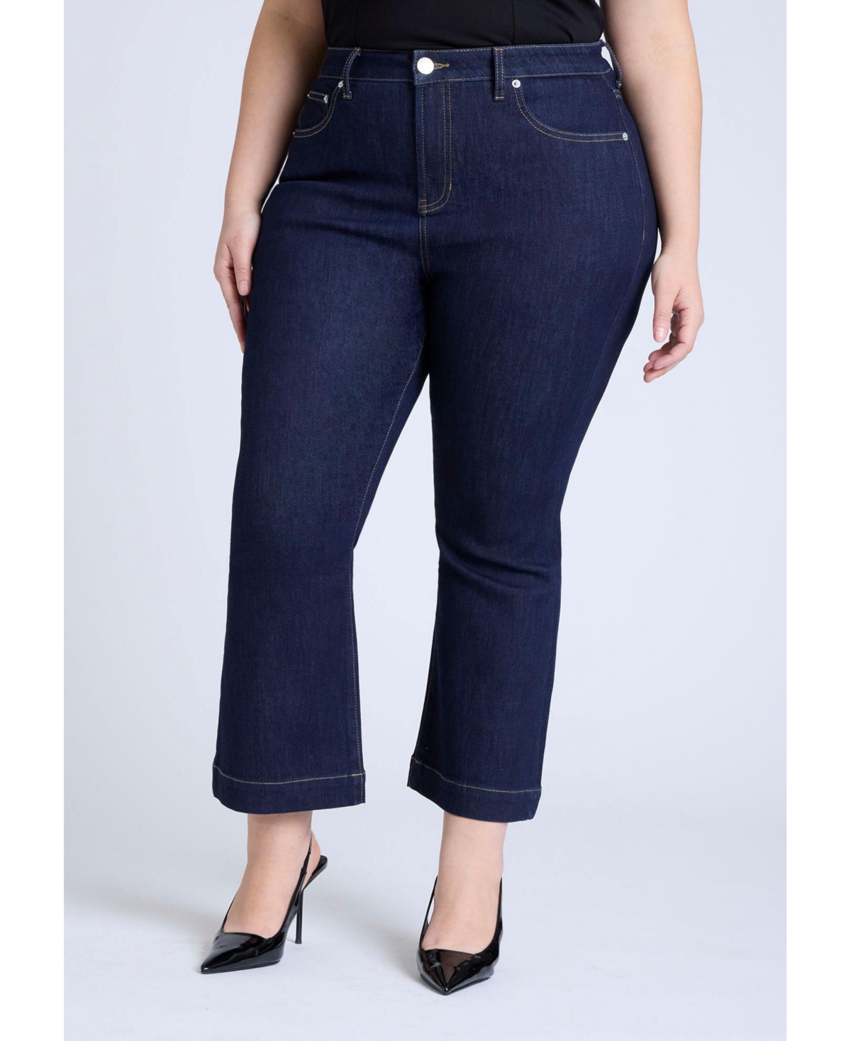 Click here for Eloquii Womens High Rise Crop Bootcut Jean - Dark... prices