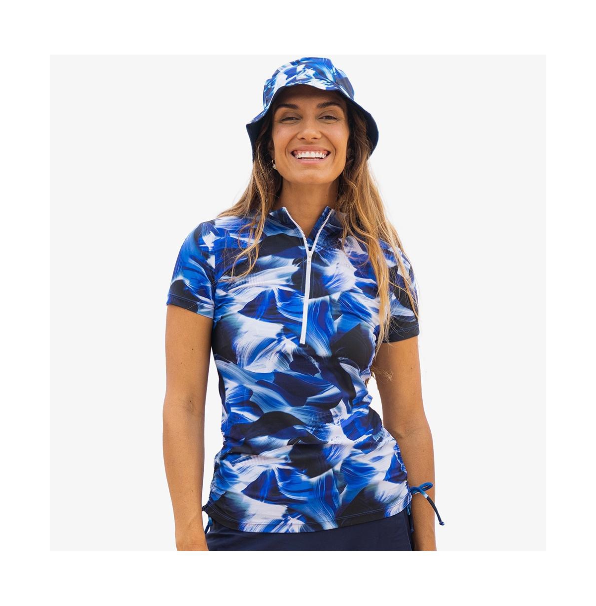 Click here for Calypsa Plus Size Half-Zip Adele Swim Top - Navy w... prices