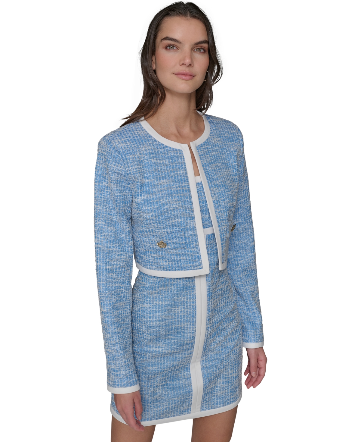 Click here for Karl Lagerfeld Paris Womens Contrast-Trim Tweed Cr... prices