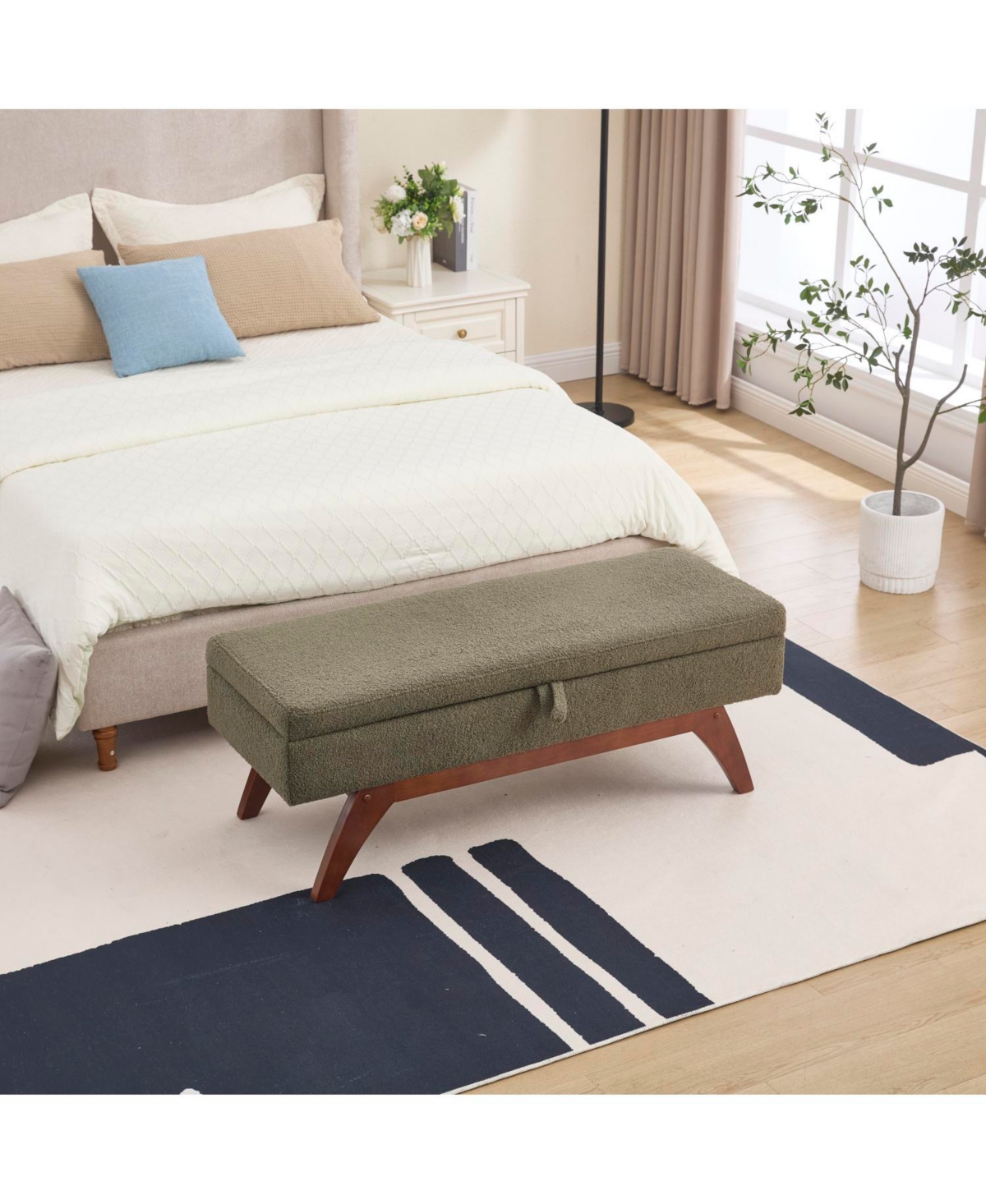 Click here for Streamdale Teddy wool fabric  solid wood feet for... prices