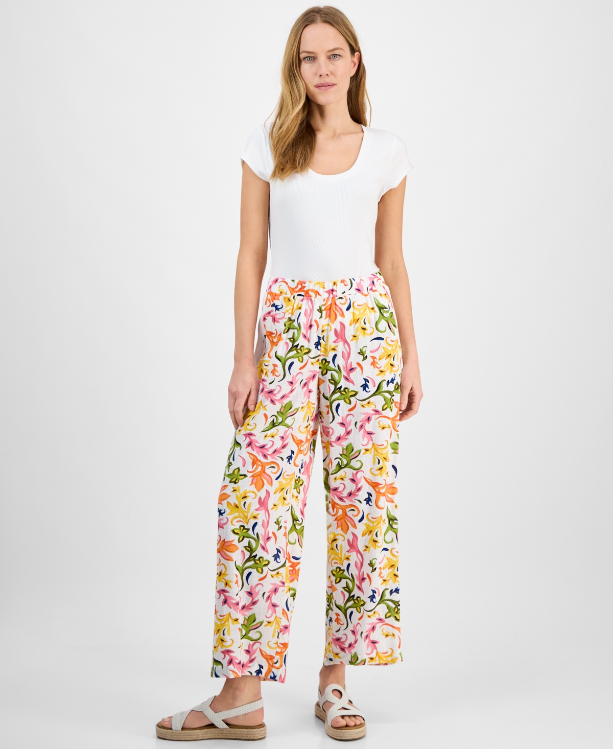 Click here for Jm Collection Womens Linen Blend Printed Pull-On P... prices