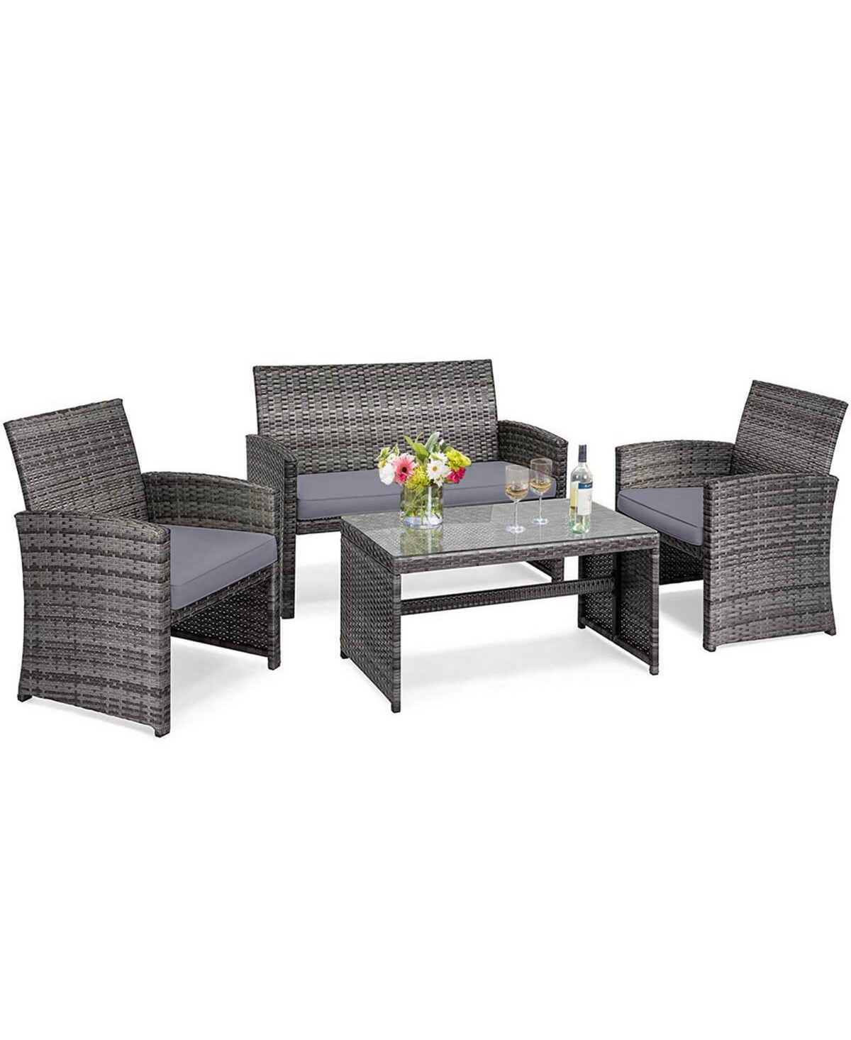 Click here for 4PCS Patio Rattan Furniture Set Conversation Glass... prices