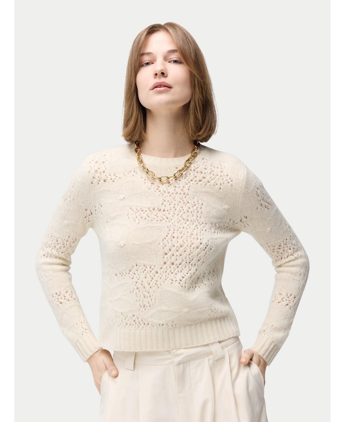 Click here for Gobi Cashmere Womens Floral pattern Ajour-Knit Cas... prices