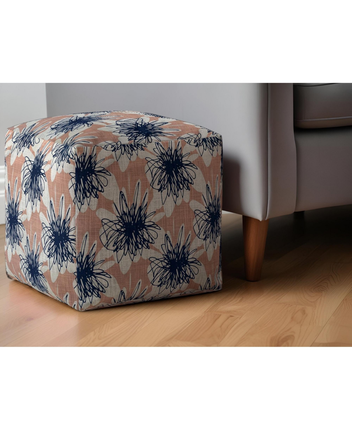 Click here for 17 Pink and Blue Canvas Floral Pouf Ottoman - Mult... prices