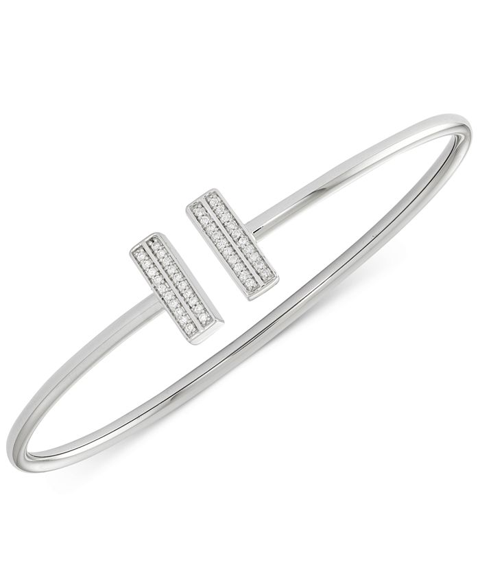 Wrapped Diamond Bar Bangle Bracelet (1/6 ct. t.w.) in Sterling Silver ...