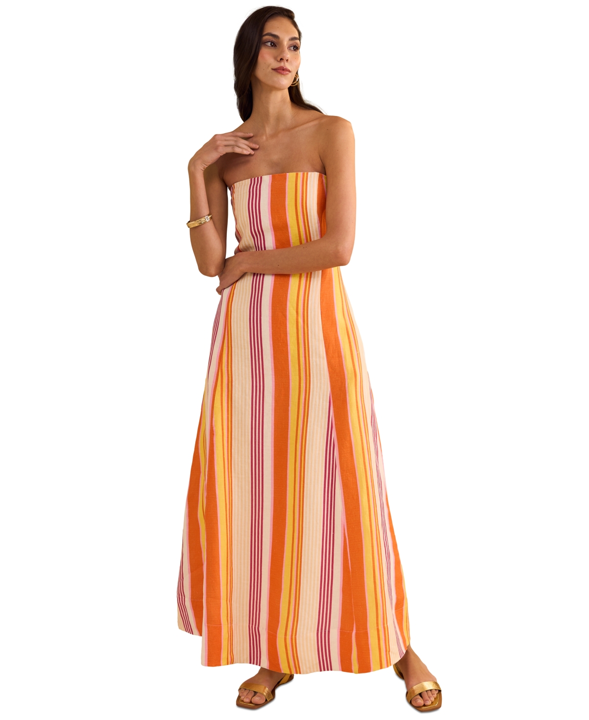 Click here for 1.state Womens Striped Strapless Maxi Dress - Peac... prices