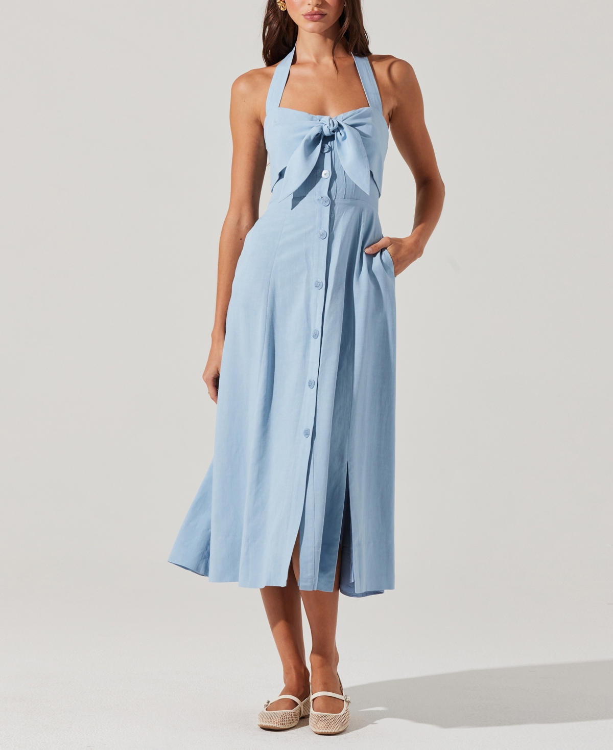 Click here for Astr the Label Womens Katherine Tie-Front Midi Dre... prices