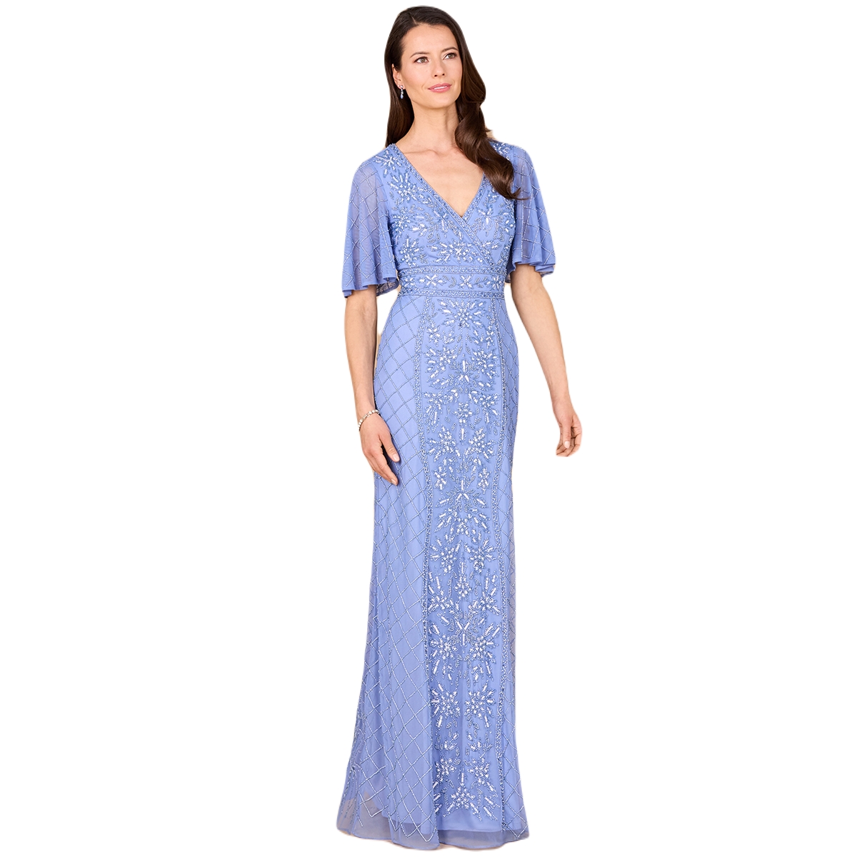 Click here for Lara Womens V-Neck  Cape Sleeve Beaded Gown - Peri... prices
