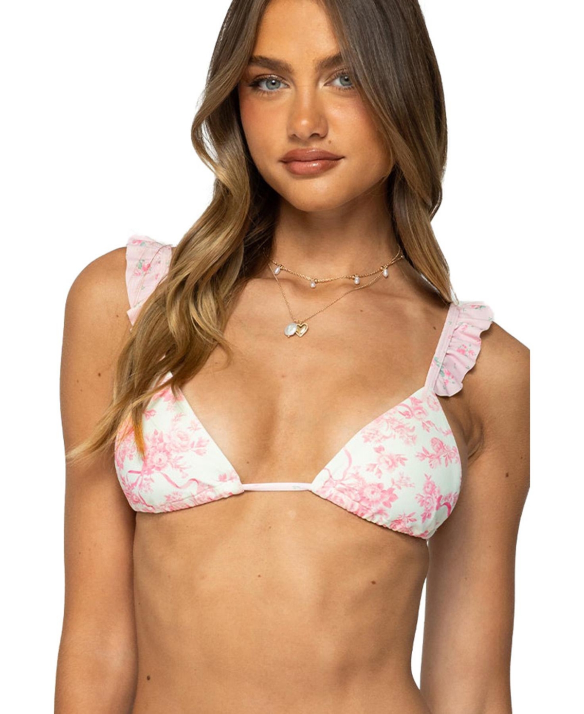 Click here for Edikted Womens Floral Ruffle Triangle Bikini Top -... prices
