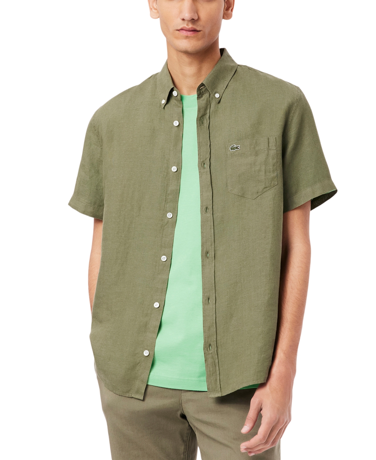 Click here for Lacoste Mens Regular-Fit Logo Linen Shirt - BMY -... prices