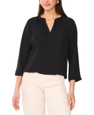 Vince Camuto Women's V-Neck Pleated-Front-Panel 3/4-Sleeve Top - Macy's