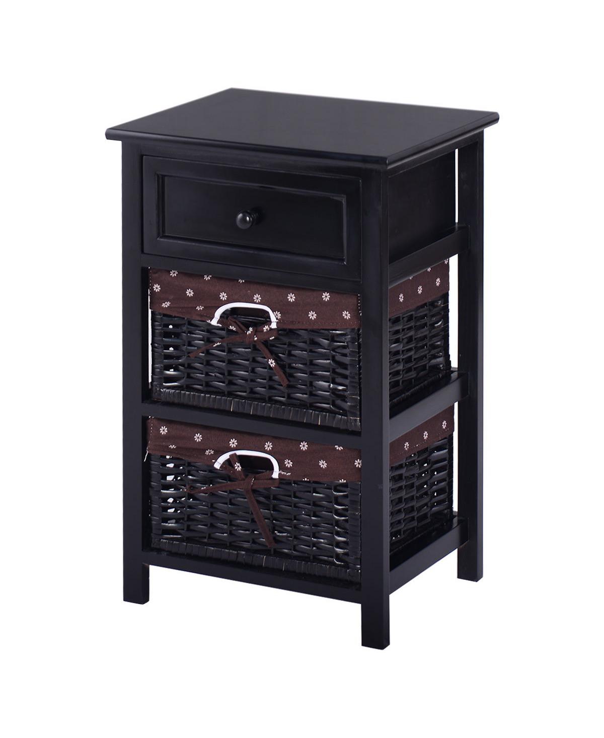 Click here for 3 Tiers Wooden Storage Nightstand with 2 Baskets a... prices