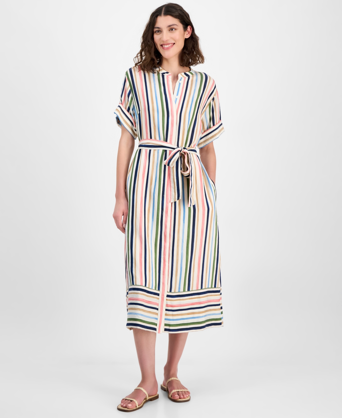 Click here for Nautica Jeans Womens Striped Belted Midi Dress - F... prices