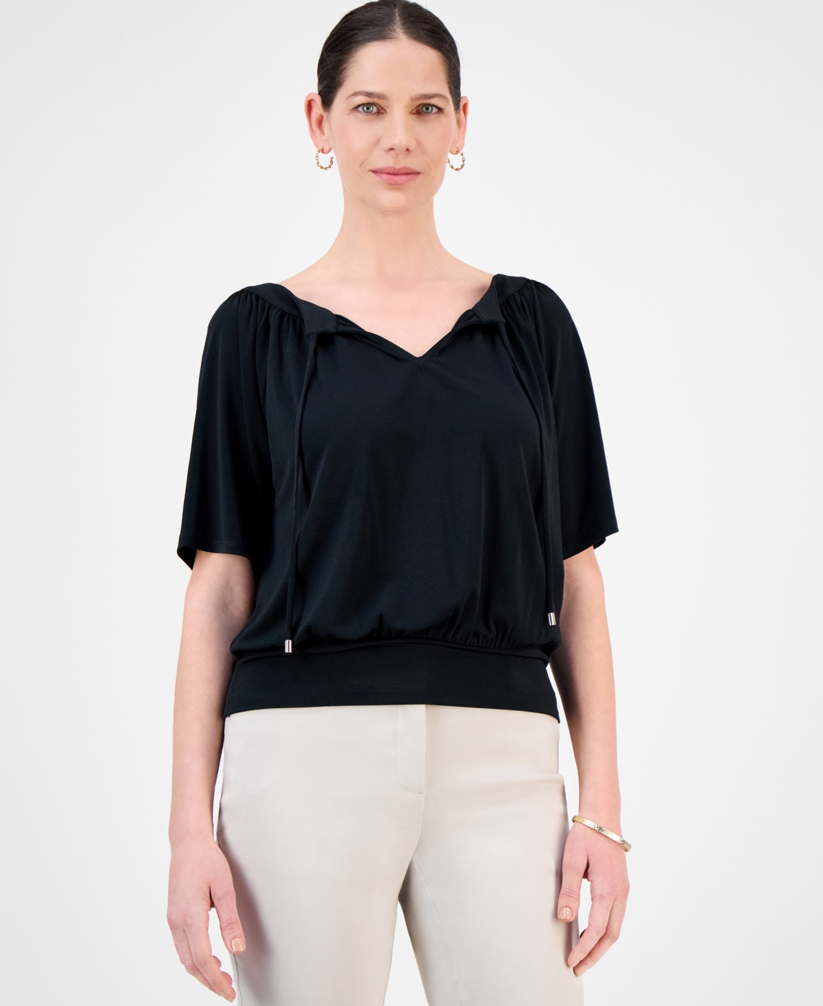 Click here for Jm Collection Womens Split-Neck Banded Bottom Top... prices