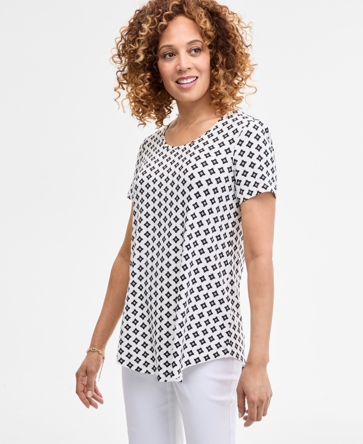 Click here for Jm Collection Womens Printed Scoop-Neck Short Slee... prices