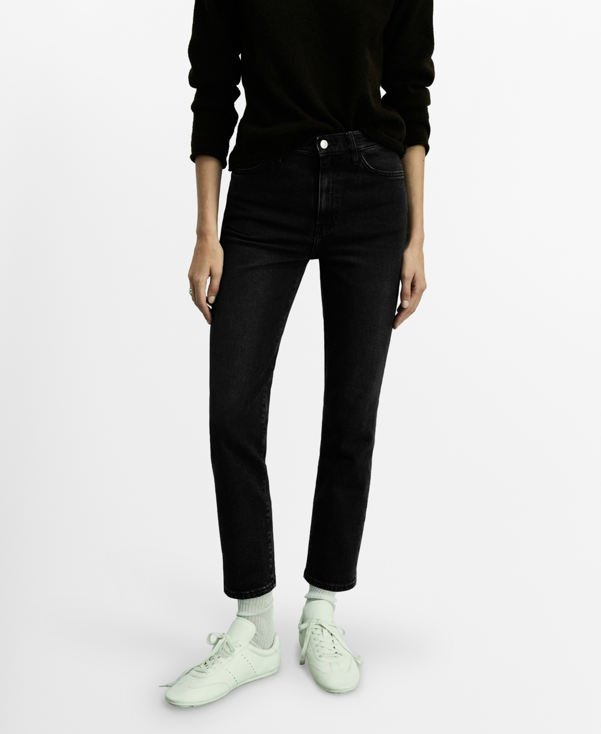 Click here for Mango Womens Claudia Slim-Fit Cropped Jeans - Blac... prices