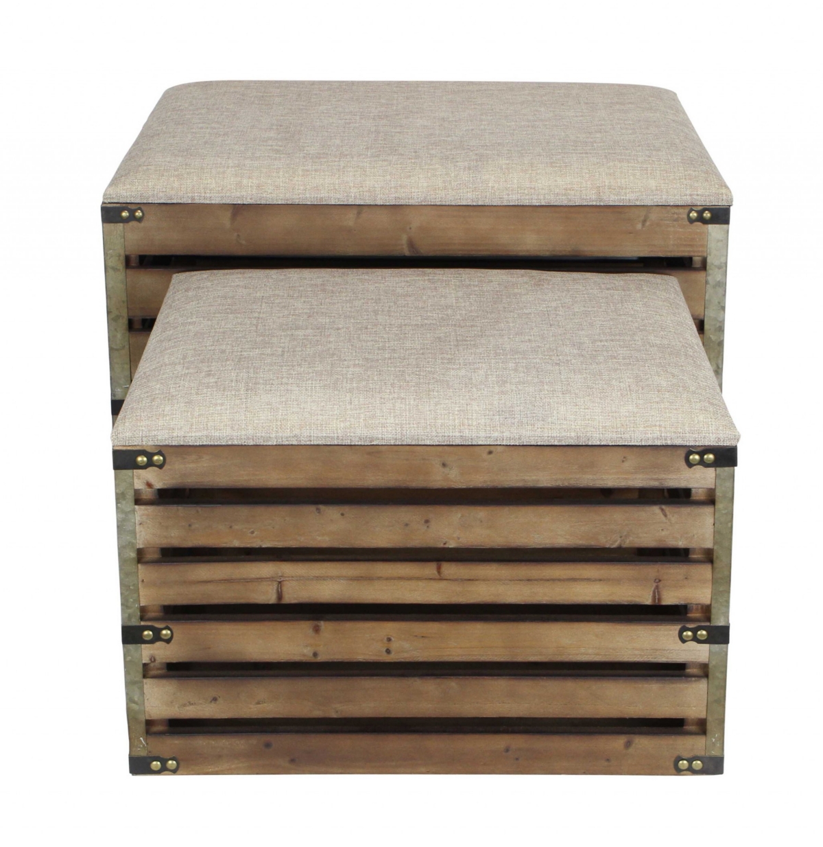Click here for Set Of 2 Rectangular Linen Fabric And Wood Slats S... prices