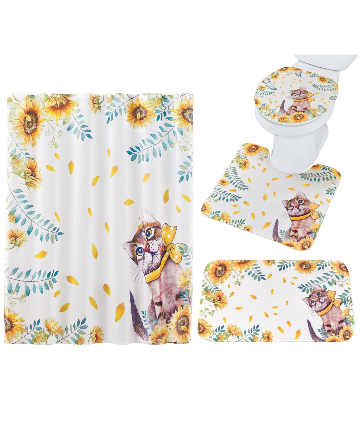 Click here for 4-Piece Sunflower and Greenery Cat Bathroom Set -... prices