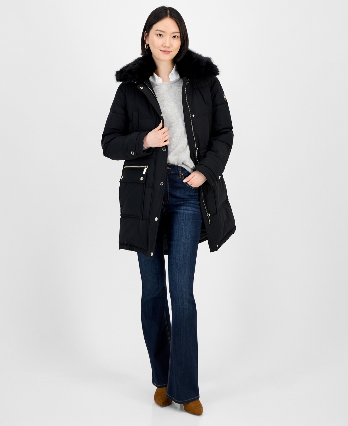 Click here for Michael Michael Kors Womens Faux-Fur-Trim Hooded P... prices