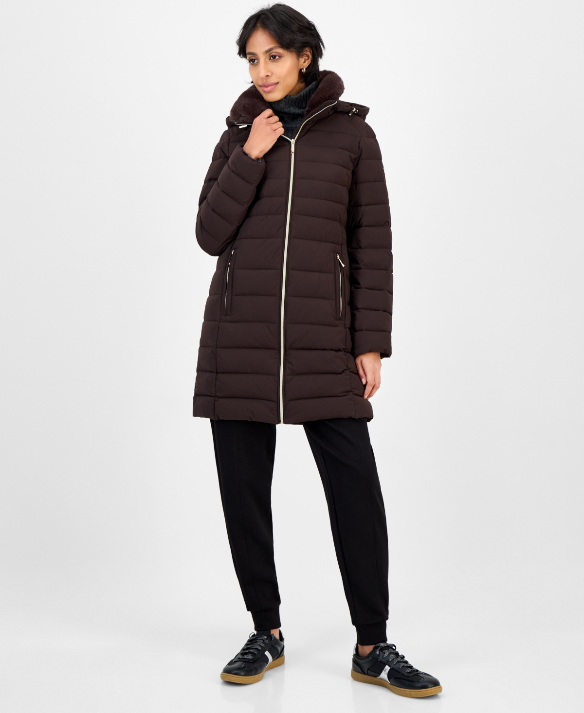 Click here for Michael Michael Kors Womens Faux-Fur-Collar Hooded... prices