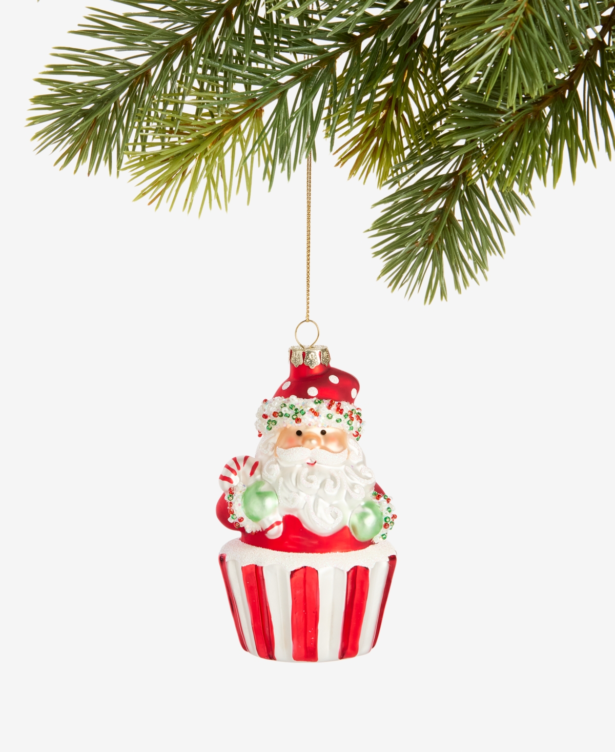 Click here for Holiday Lane Sugar Plum Glass Santa Cupcake Orname... prices