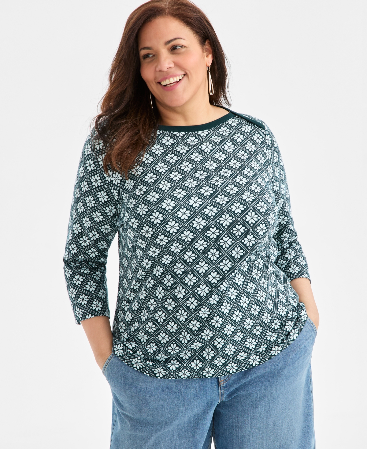 Click here for Style & Co Plus Size Printed Knit 3/4-Sleeve Top... prices