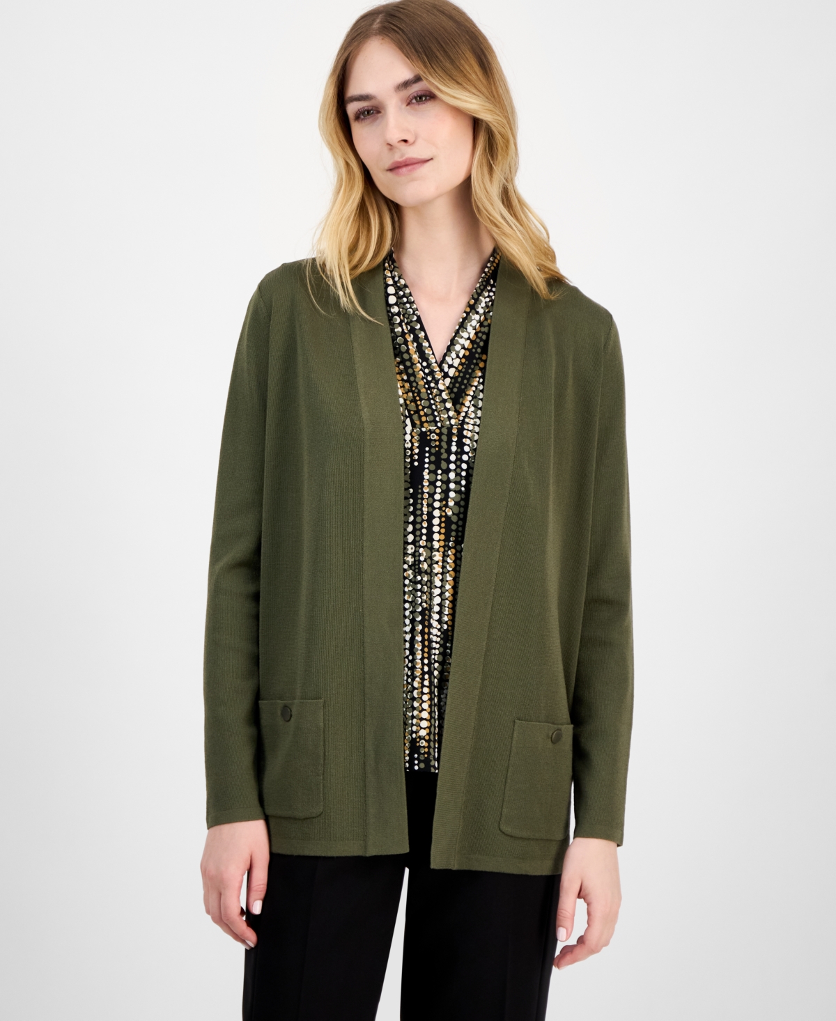 Click here for Anne Klein Womens Malibu Fine Rib Open-Front Cardi... prices