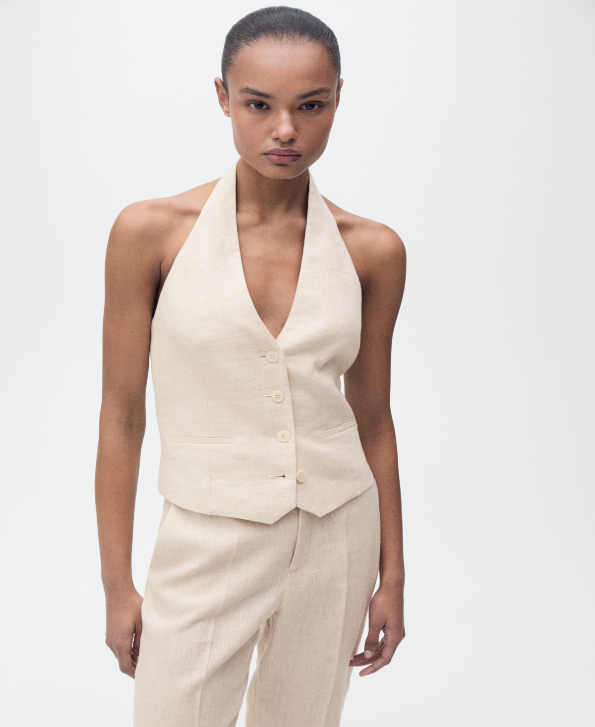 Click here for Mango Womens Linen Suit Vest - Light  Pastel Gray prices
