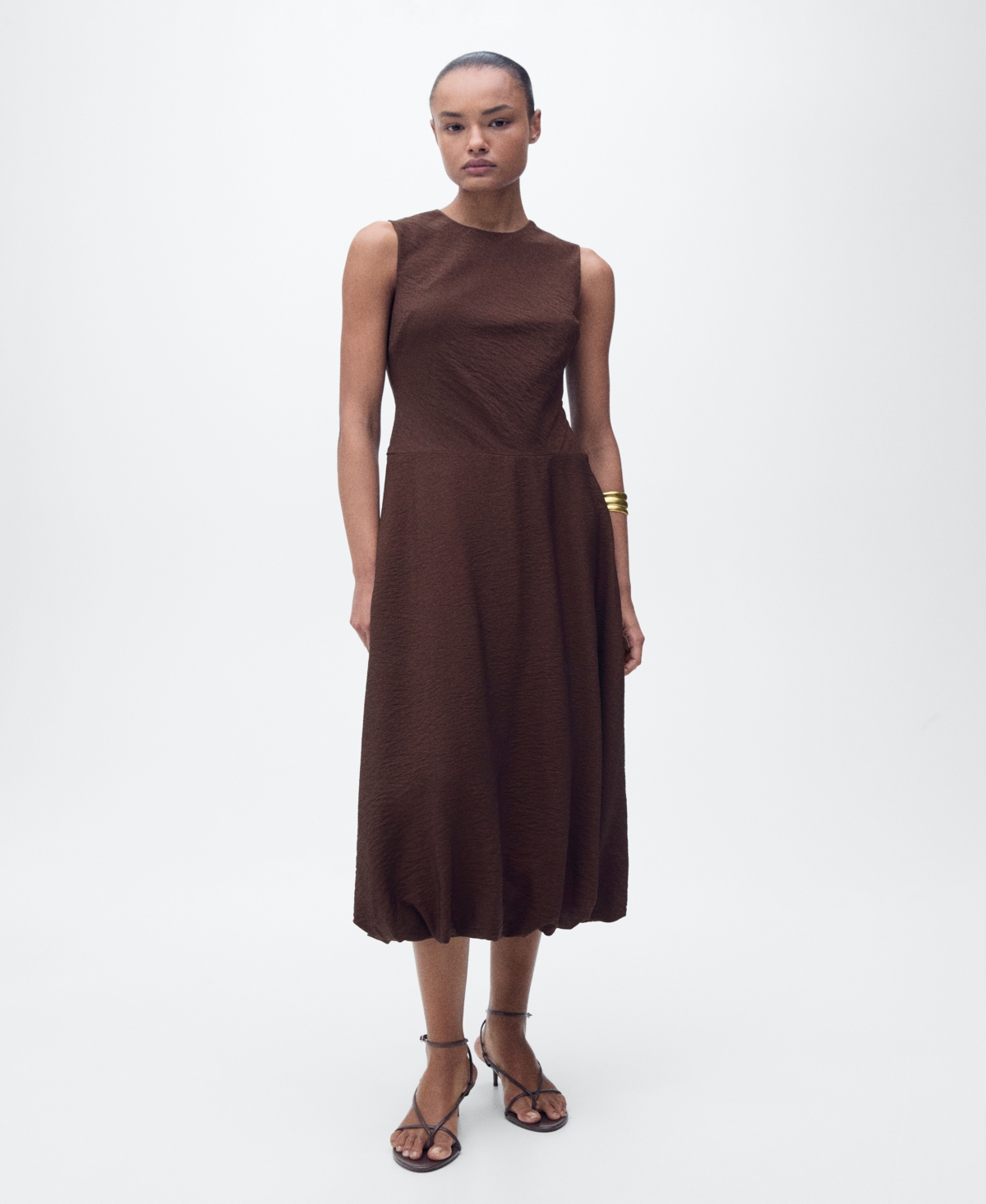 Click here for Mango Womens Puffed Hem Midi Dress - Chocolate prices