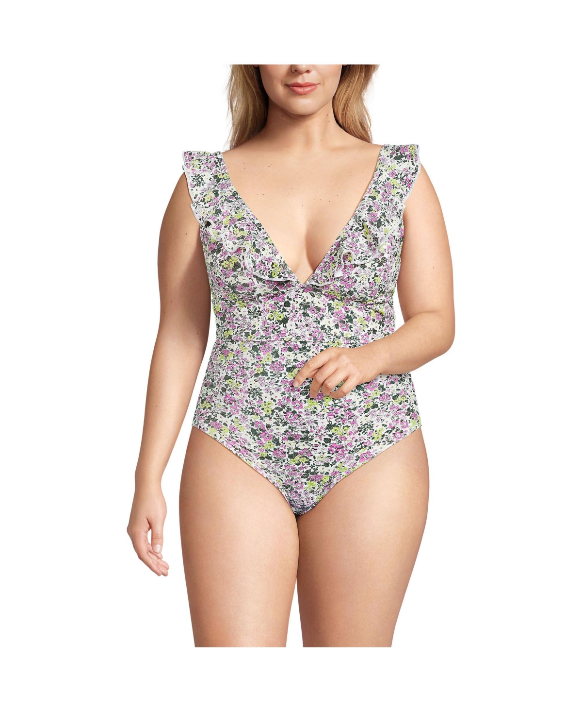 Click here for Lands End Plus Size Pique Ruffle One Piece Swimsui... prices