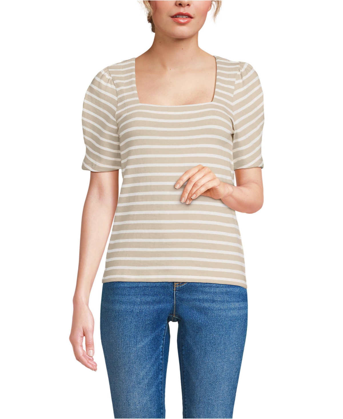 Click here for Lands End Womens Puff Sleeve Mariner Square Neck T... prices
