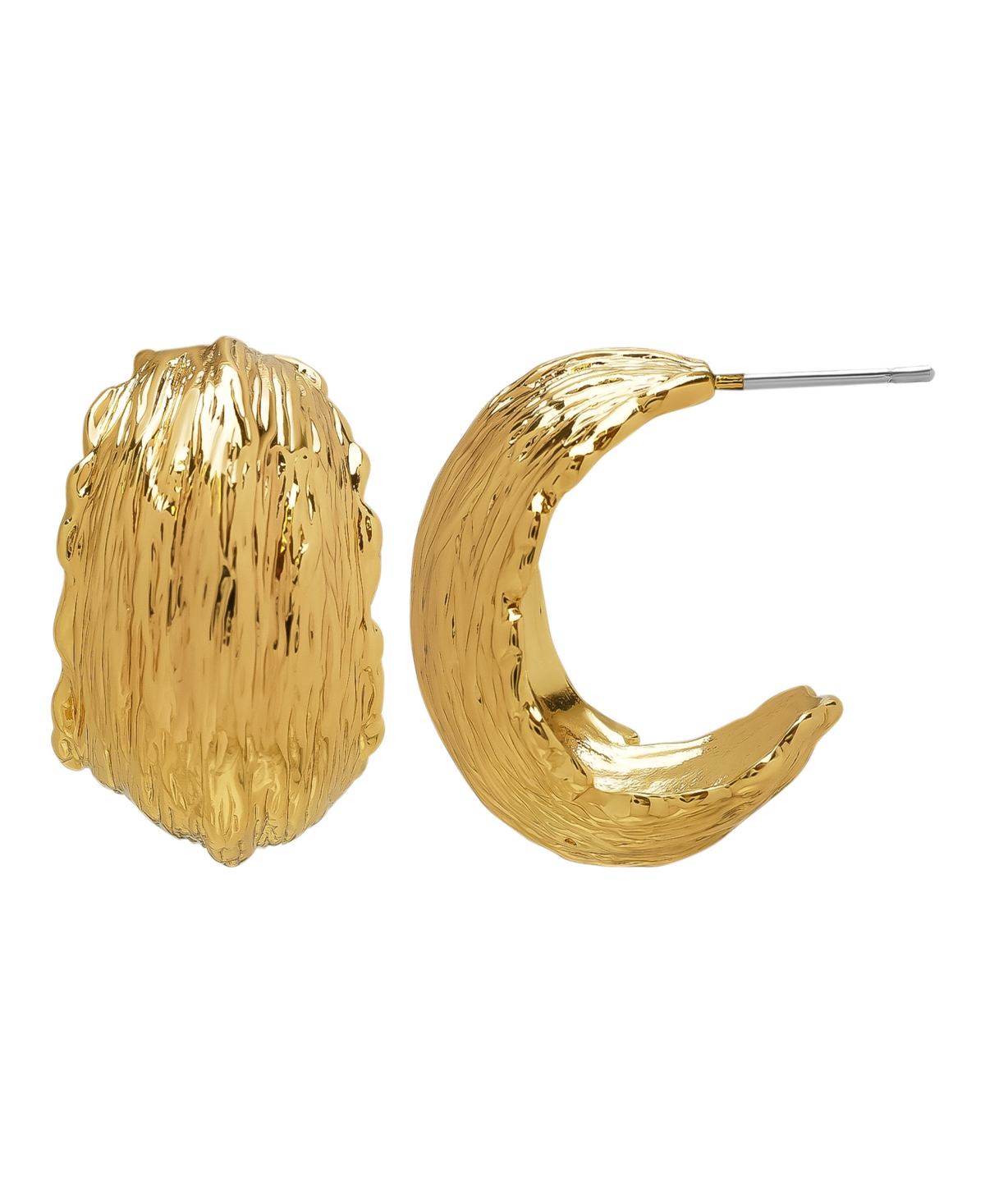 Click here for Macys Chunky Hammered Huggie 14K Gold Plate Earrin... prices